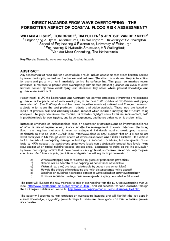 (PDF) Direct hazards from wave overtopping - the forgotten aspect of ...