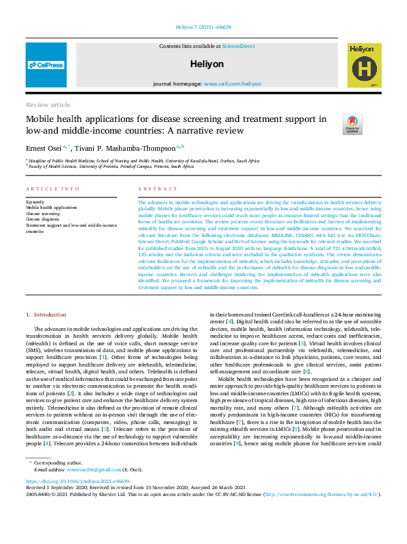 (PDF) Mobile health applications for disease screening and treatment ...