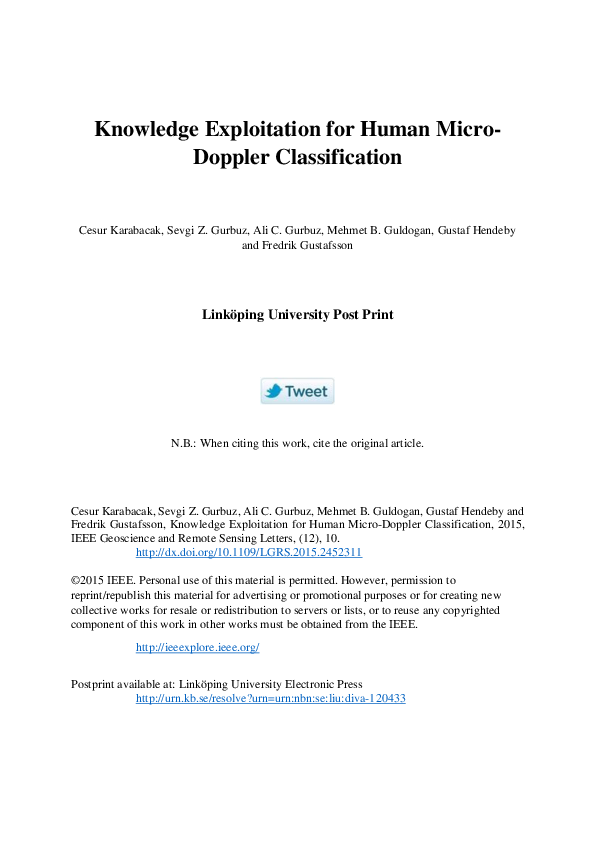 (PDF) Knowledge Exploitation for Human Micro-Doppler Classification