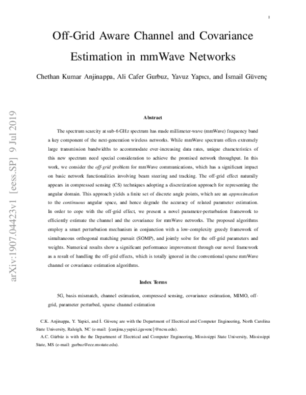 (PDF) Off-Grid Aware Channel and Covariance Estimation in mmWave Networks