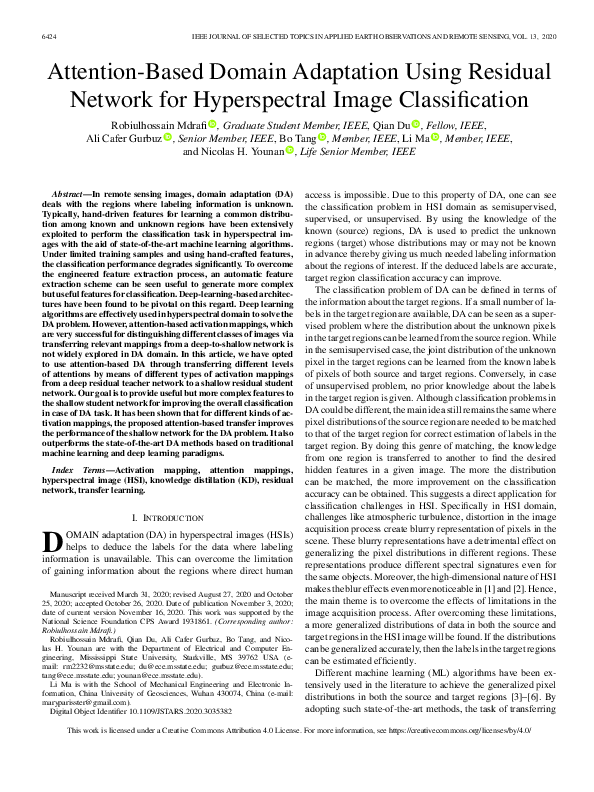 Pdf Attention Based Domain Adaptation Using Residual Network For Hyperspectral Image