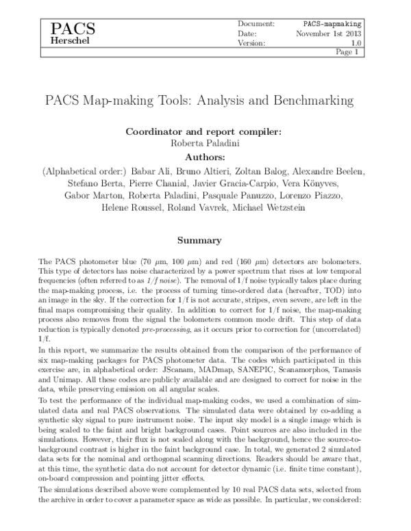 (PDF) PACS Map-making Tools : Analysis and Benchmarking Coordinator and ...