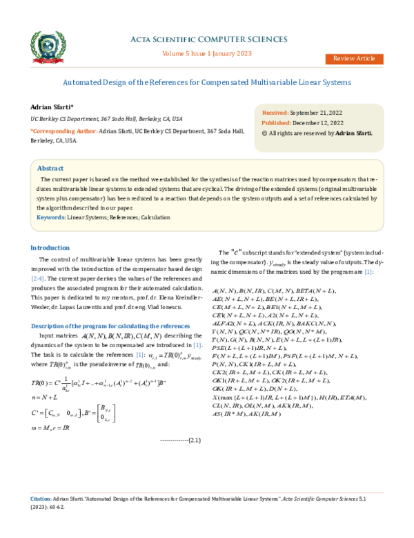 (PDF) Automated Design of the References for Compensated Multivariable ...