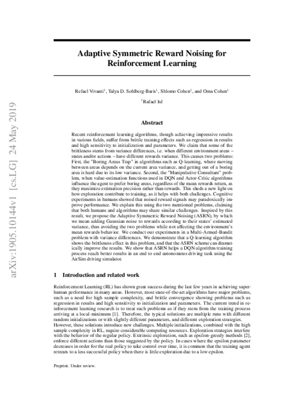 (PDF) Adaptive Symmetric Reward Noising for Reinforcement Learning
