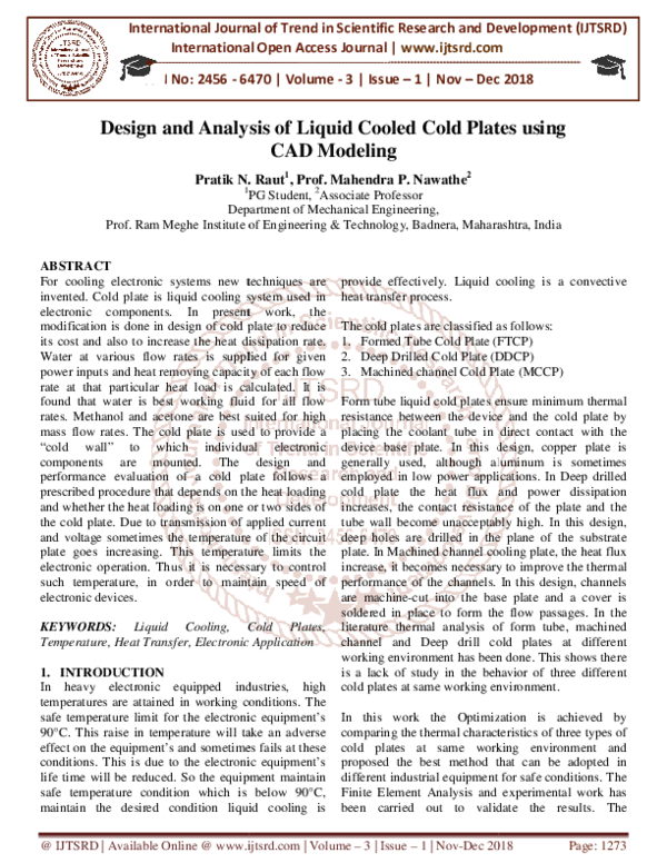 (PDF) Design and Analysis of Liquid Cooled Cold Plates using CAD Modeling
