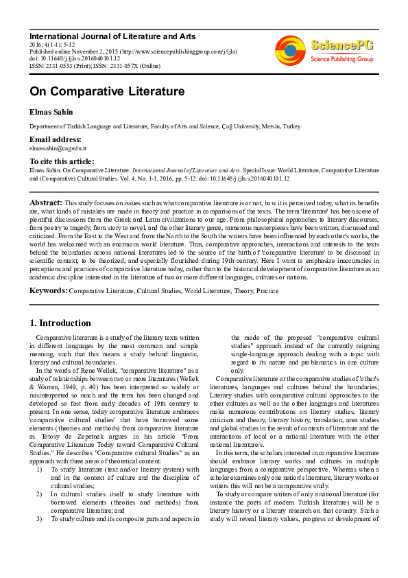 (PDF) On Comparative Literature