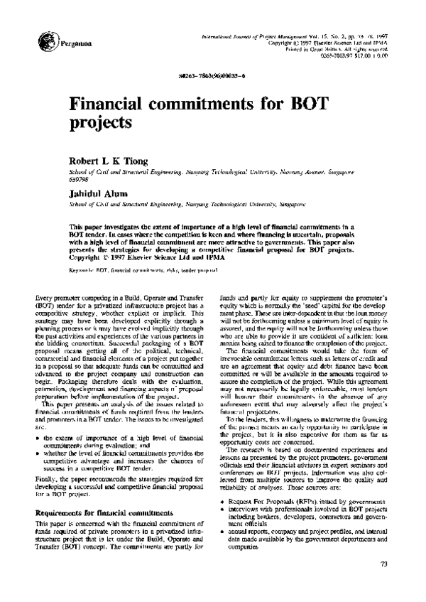 (PDF) Financial commitments for BOT projects