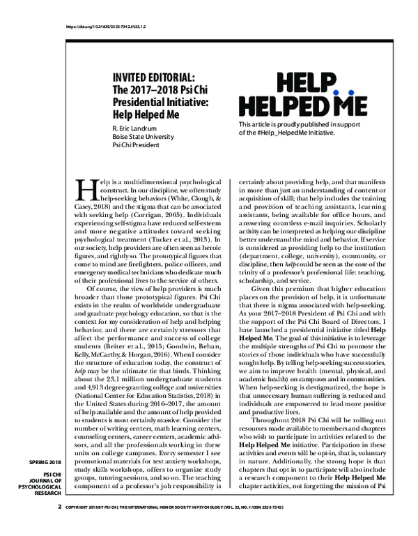 (PDF) The 2017–2018 Psi Chi Presidential Initiative: Help Helped Me