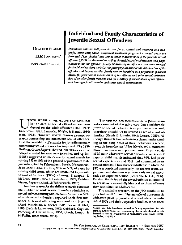 (PDF) Individual and Family Characteristics of Juvenile Sexual Offenders