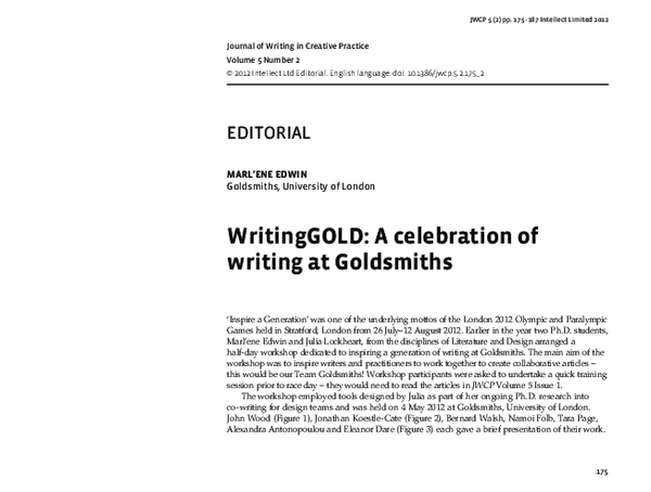 (PDF) Writing GOLD: A celebration of writing at Goldsmiths