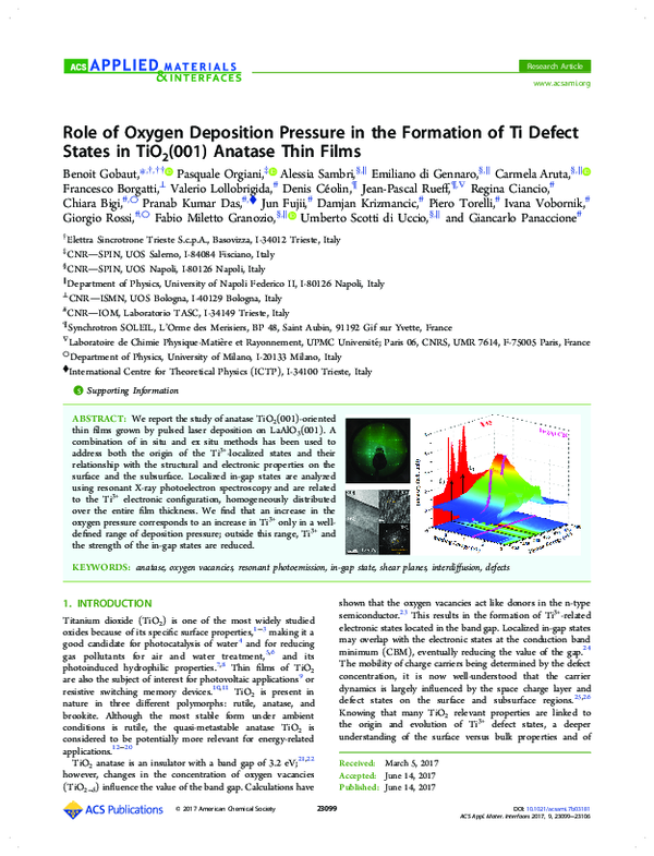 (PDF) Role of Oxygen Deposition Pressure in the Formation of Ti Defect ...