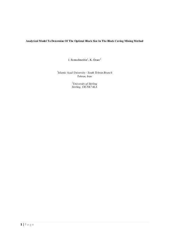 (PDF) Analytical Model Determining the Optimal Block Size in the Block Caving Mining Method