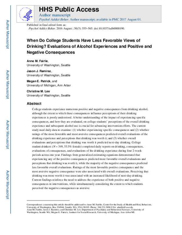 (PDF) When do college students have less favorable views of drinking ...