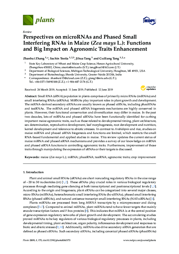(PDF) Perspectives on microRNAs and Phased Small Interfering RNAs in ...