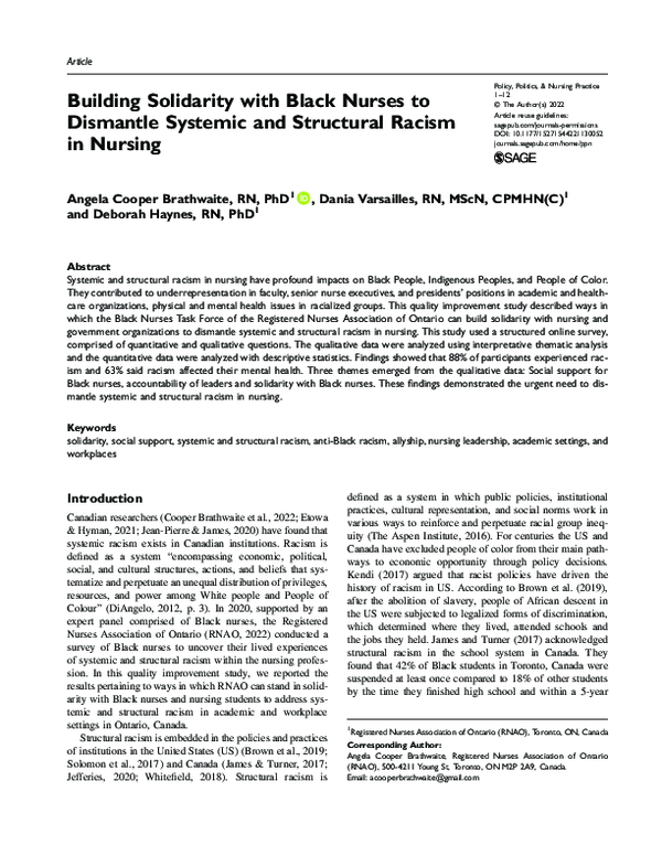 (PDF) Building Solidarity with Black Nurses to Dismantle Systemic and ...