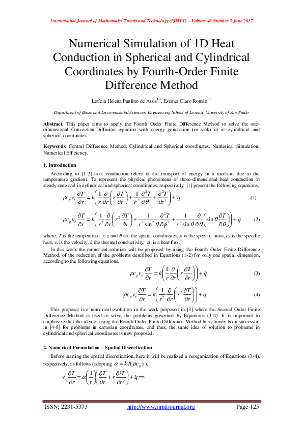 Pdf Numerical Simulation Of 1d Heat Conduction In Spherical And