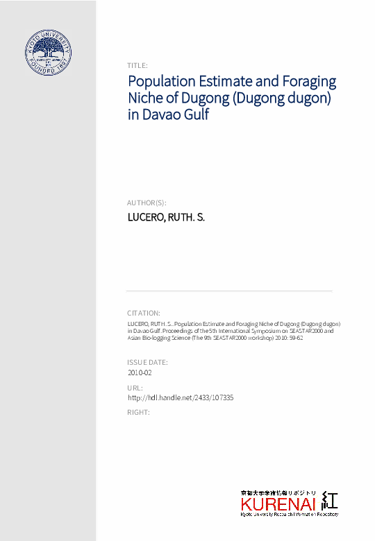 (PDF) Population Estimate and Foraging Niche of Dugong (Dugong dugon ...