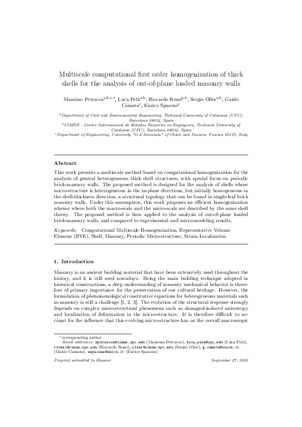 (PDF) Multiscale computational first order homogenization of thick shells for the analysis of ...