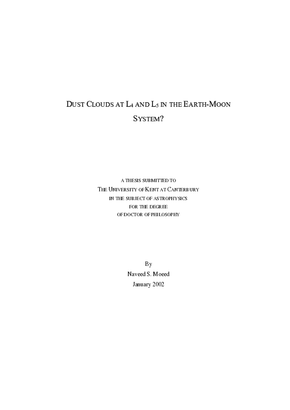 (PDF) DUST CLOUDS AT L4 AND L5 IN THE EARTH-MOON SYSTEM? | Naveed Moeed ...