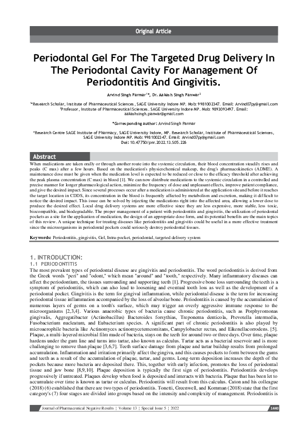 (PDF) Periodontal Gel For The Targeted Drug Delivery In The Periodontal ...