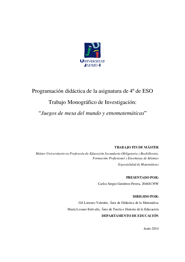 (PDF) Programación didáctica de la asignatura de 4º de ESO Trabajo Monográfico de Investigación ...