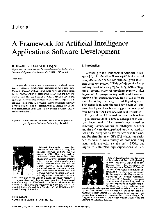 Pdf A Framework For Artificial Intelligence Applications Software Development