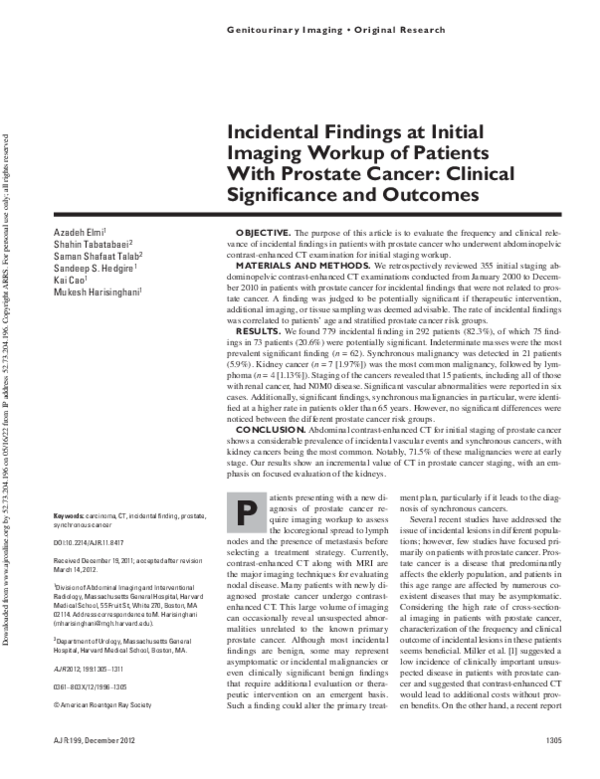 (PDF) Incidental Findings at Initial Imaging Workup of Patients With ...