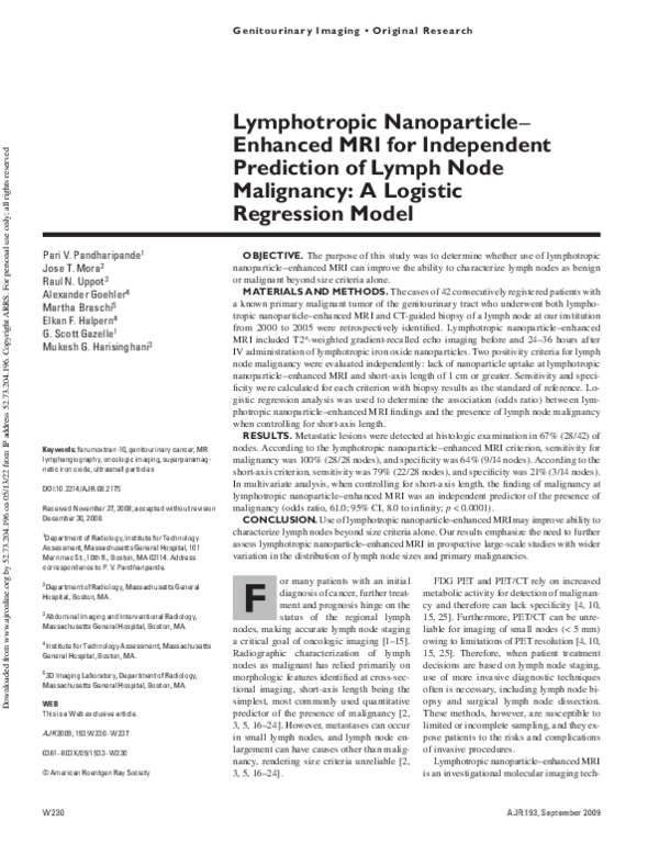 (PDF) Lymphotropic Nanoparticle–Enhanced MRI for Independent Prediction ...