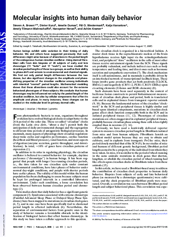 (PDF) Molecular insights into human daily behavior