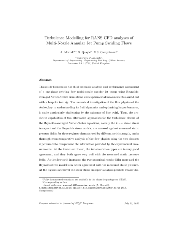 (PDF) Turbulence modelling for RANS CFD analyses of multi-nozzle annular jet pump swirling flows