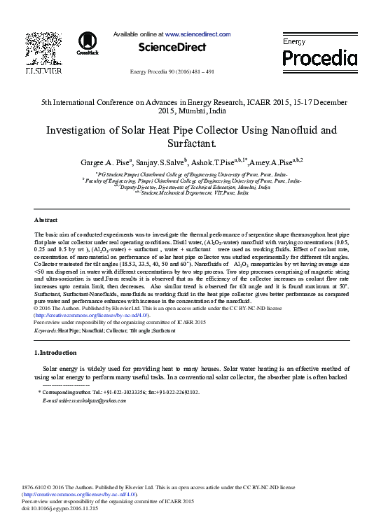 (PDF) Investigation of Solar Heat Pipe Collector Using Nanofluid and ...