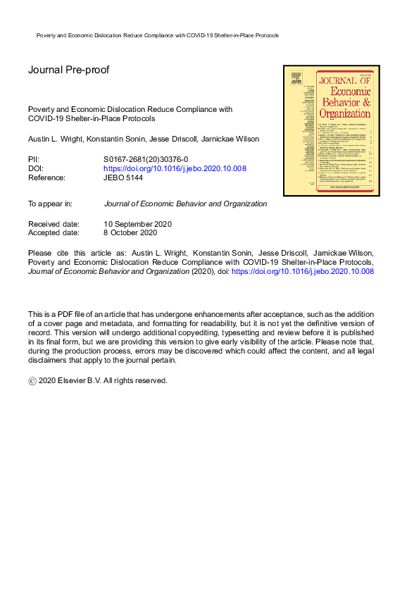 (PDF) Poverty and economic dislocation reduce compliance with COVID-19 ...