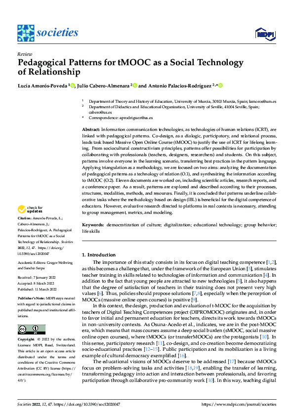 (PDF) Pedagogical Patterns for tMOOC as a Social Technology of Relationship