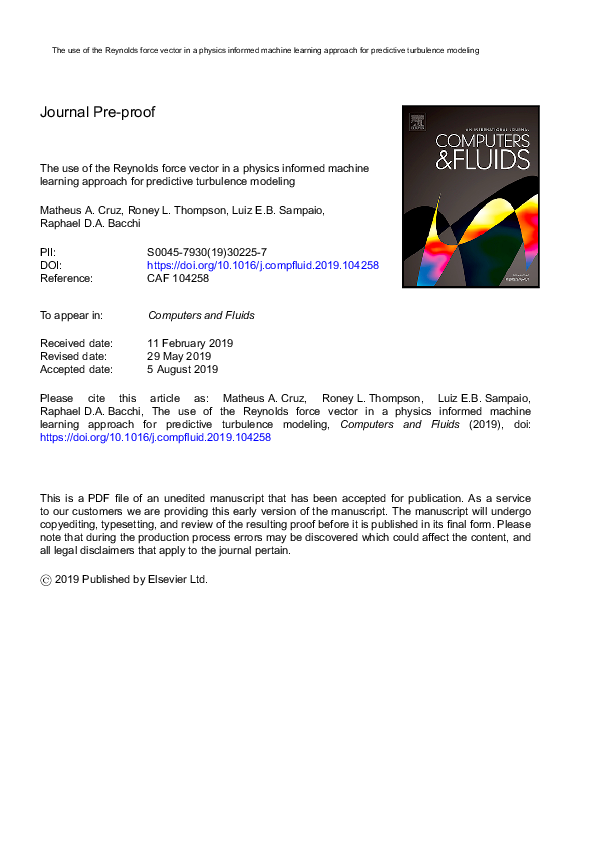 (PDF) The use of the Reynolds force vector in a physics informed ...