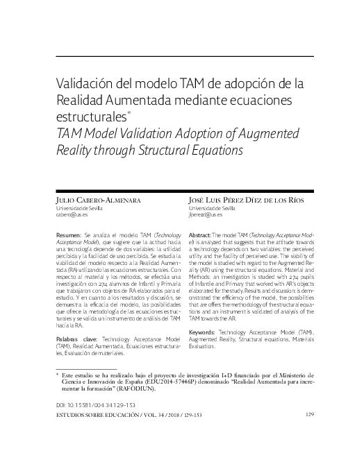 (PDF) Validación del modelo TAM de adopción de la Realidad Aumentada ...