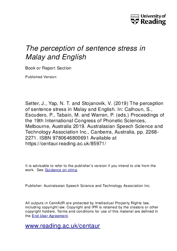 (PDF) The perception of sentence stress in Malay and English | Jane ...