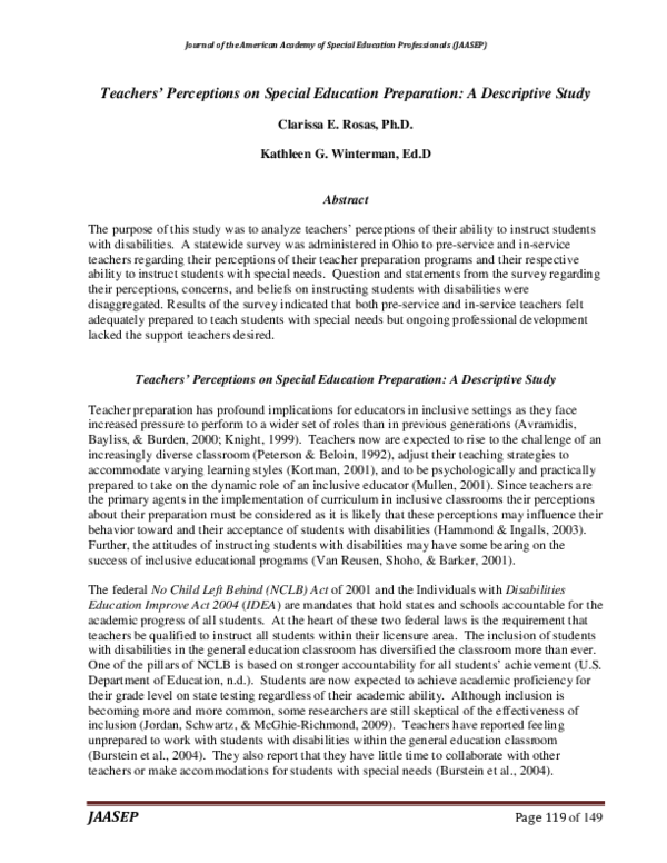 (PDF) Teachers' Perceptions on Special Education Preparation: A ...