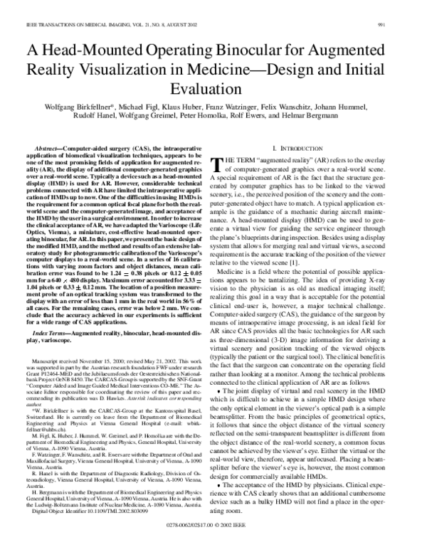 (PDF) A head-mounted operating binocular for augmented reality visualization in medicine ...
