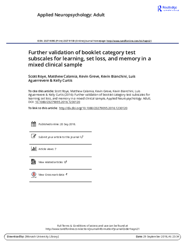 (PDF) Further validation of booklet category test subscales for ...