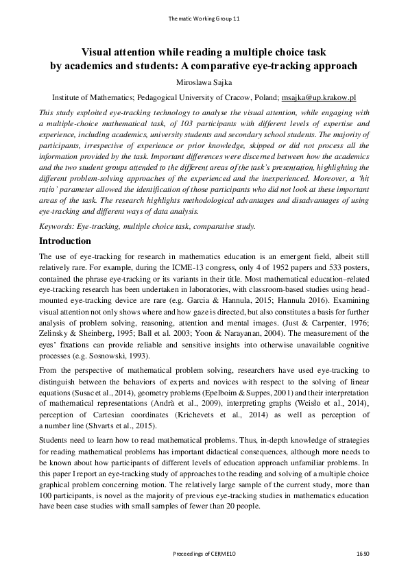 (PDF) Visual attention while reading a multiple choice task by academics and students: A ...