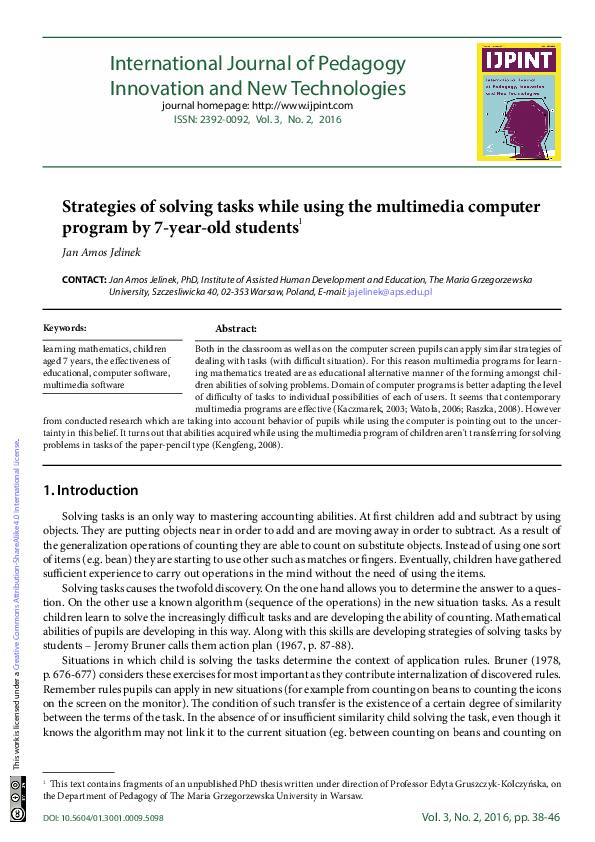 (PDF) Strategies of solving tasks while using the multimedia computer program by 7-year-old students