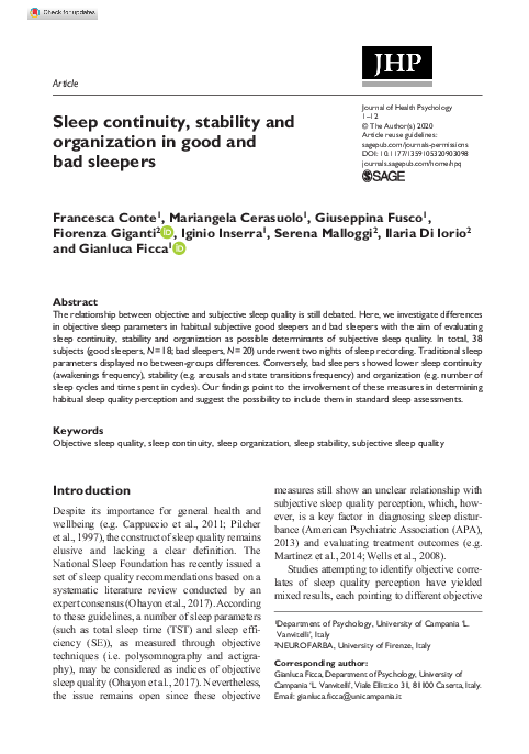 (PDF) Sleep continuity, stability and organization in good and bad sleepers