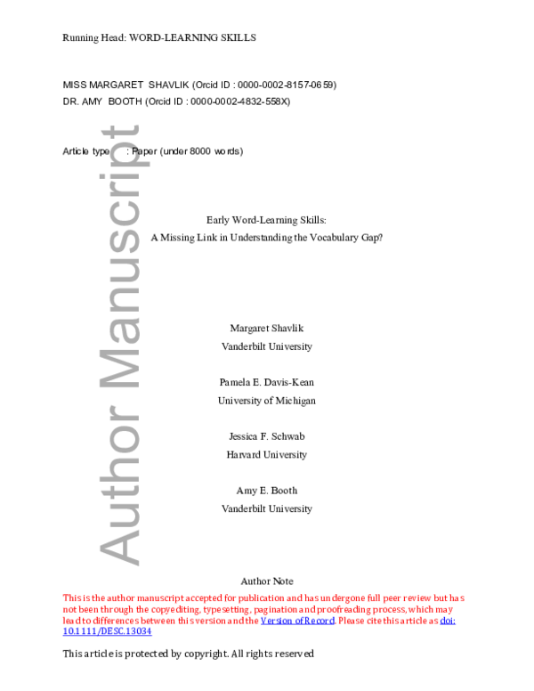 (PDF) Early word‐learning skills: A missing link in understanding the ...