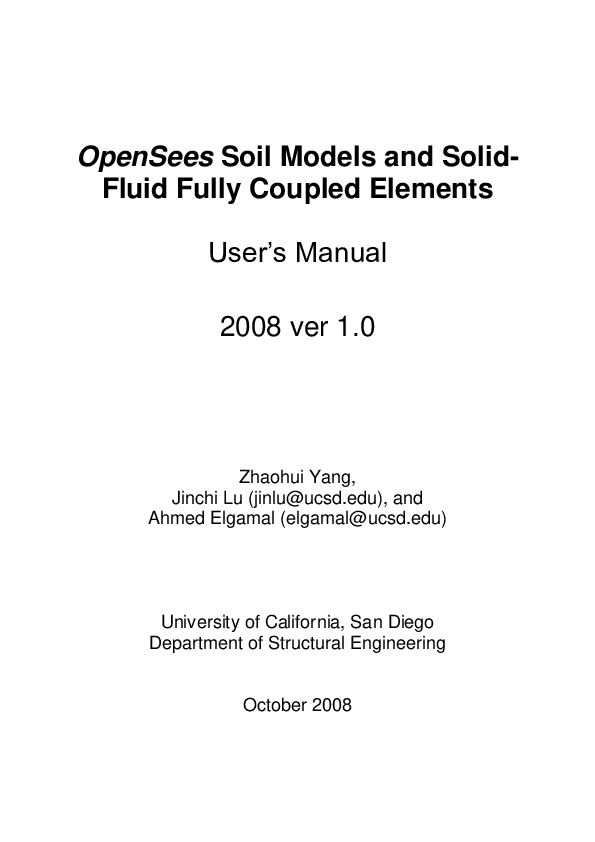(PDF) OpenSees soil models and solid-fluid fully coupled elements user manual