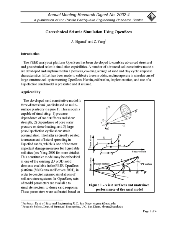 (PDF) Geotechnical Seismic Simulation Using OpenSees | Mr. Ahmed Elgamal - Academia.edu