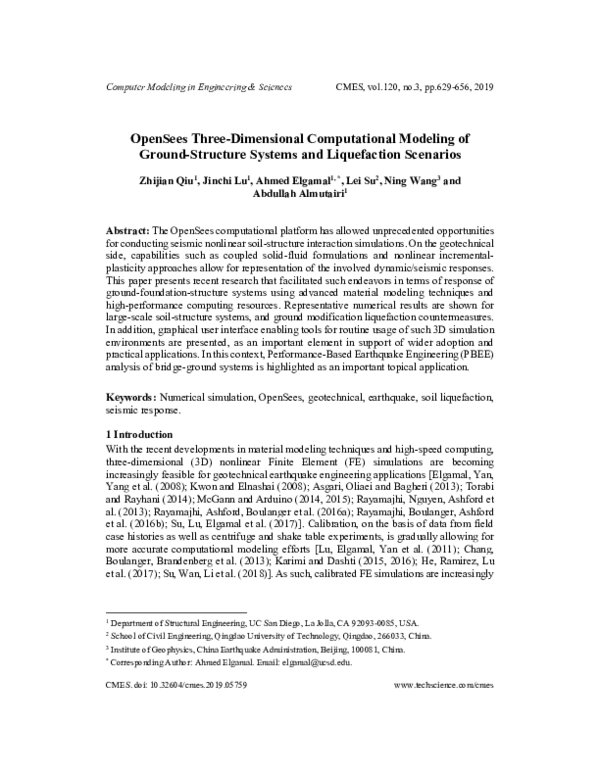 (PDF) OpenSees Three-Dimensional Computational Modeling of Ground ...