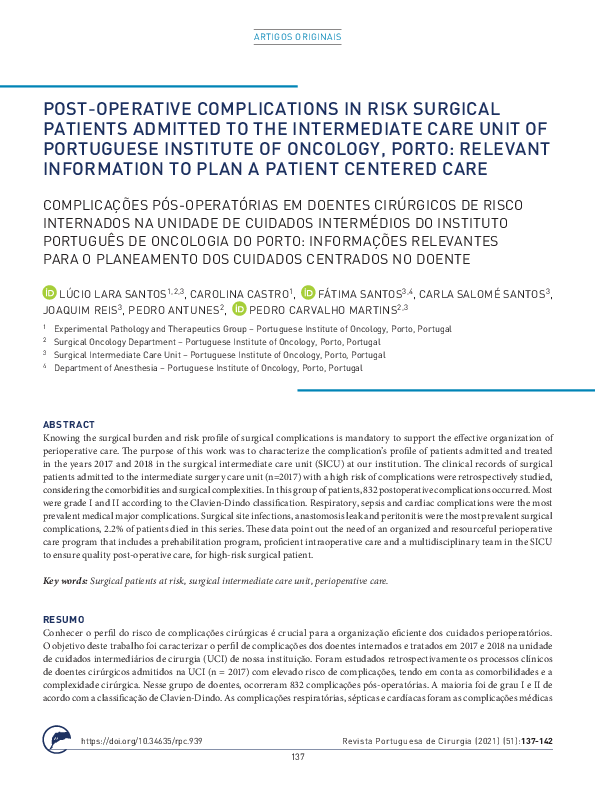 (PDF) Post-Operative Complications in Risk Surgical Patients Admitted ...