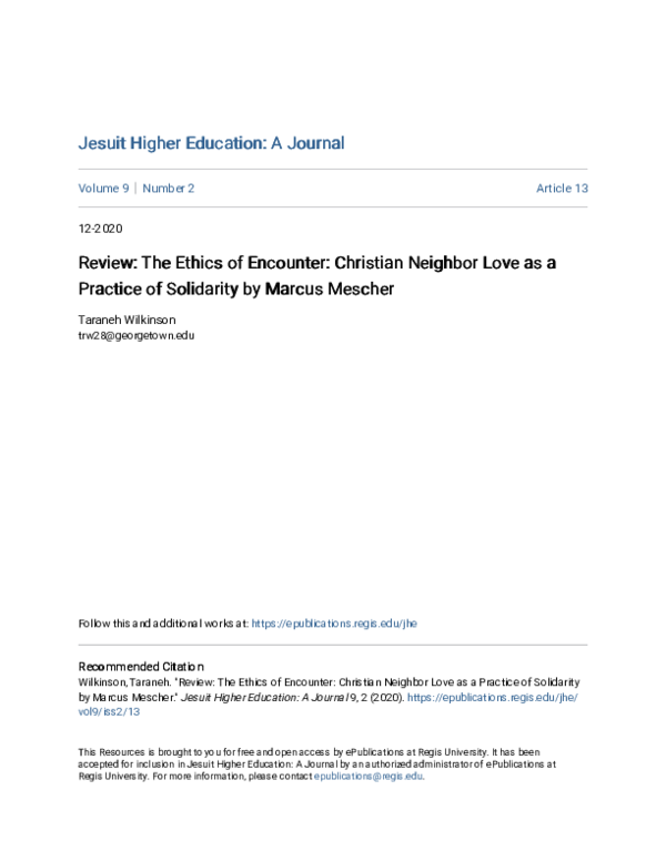 (PDF) Review: The Ethics of Encounter: Christian Neighbor Love as a ...