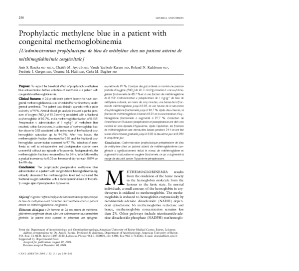 (PDF) L’administration prophylactique de bleu de méthylène chez un ...