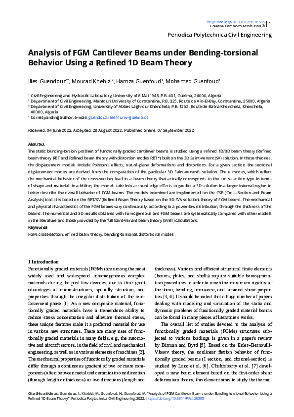(PDF) Analysis of FGM Cantilever Beams under Bending-torsional Behavior Using a Refined 1D Beam ...